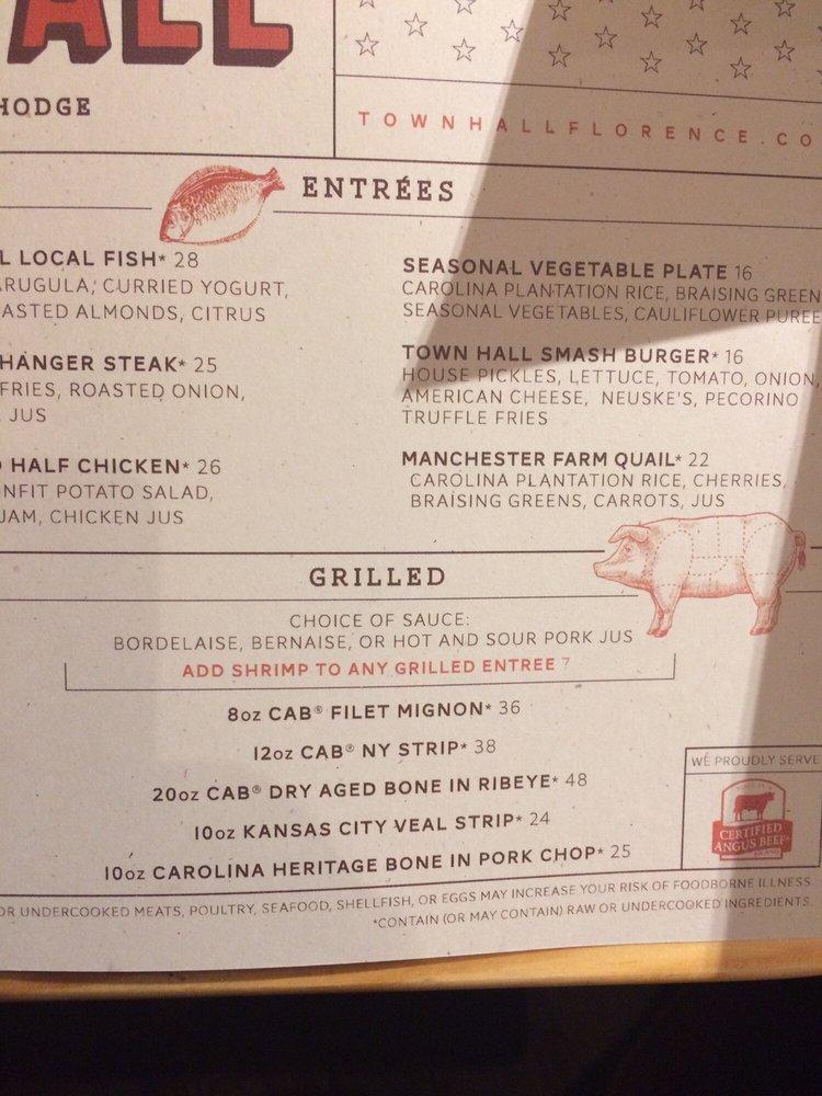 Menu at Town Hall pub & bar, Florence