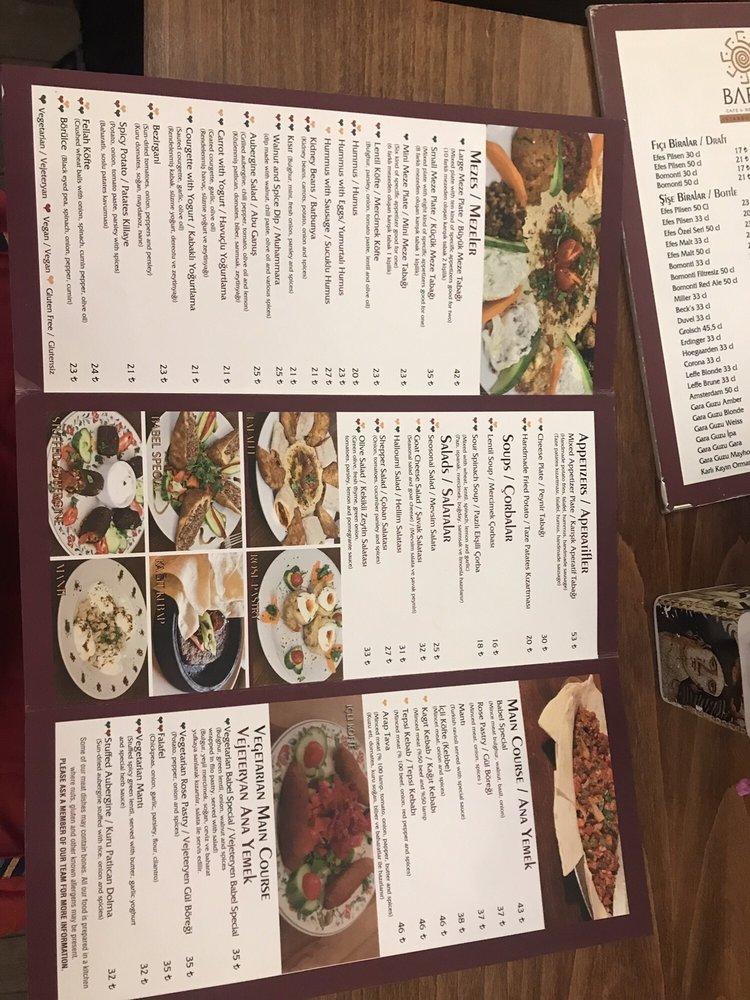 Menu at Babel Café Restaurant, Istanbul