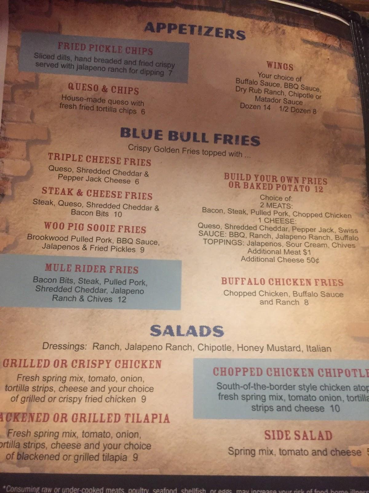 Menu at Blue Bull grill restaurant, Magnolia, N Dudney Rd