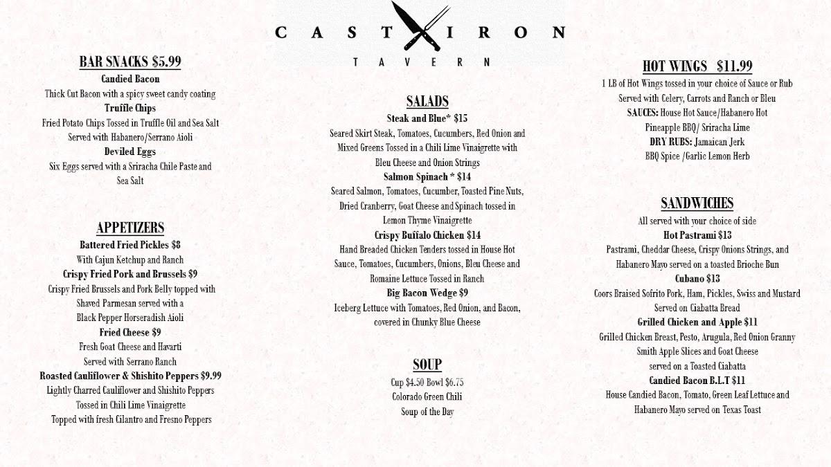 Menu at Cast Iron Tavern pub & bar, Golden