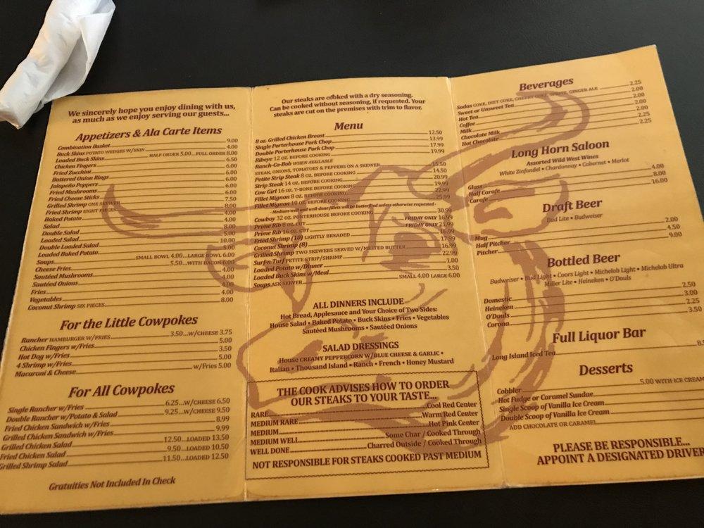Menu at Cattle Ranch steakhouse, Sanford, Sanford Ave