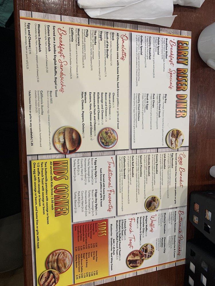 Menu at Early Riser Diner restaurant, Myrtle Beach