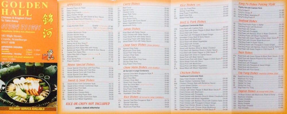 Menu at Golden Hall Chinese Takeaway, Scunthorpe
