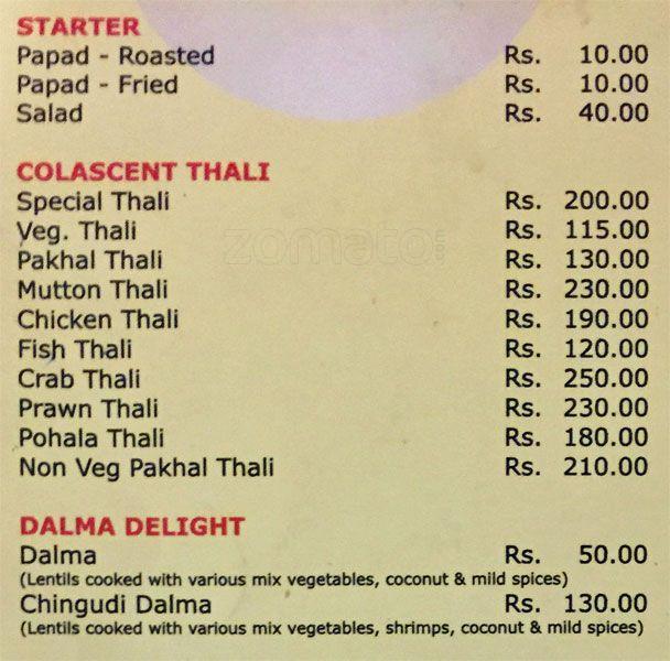 Menu at HOTEL SWAPNA SAGAR, India