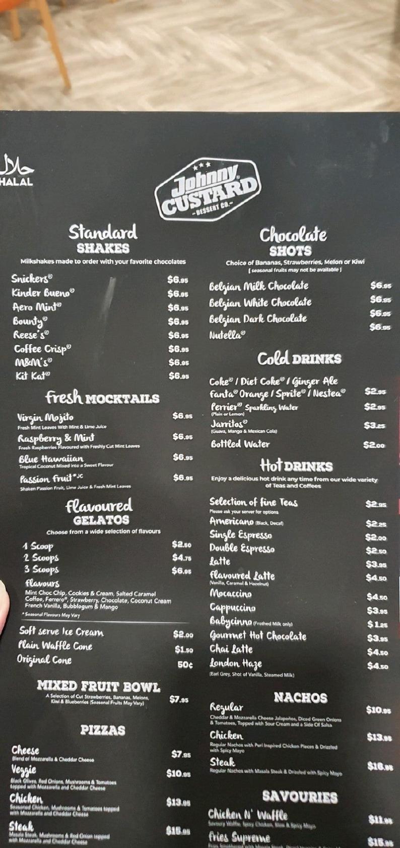 Menu at Johnny Custard Dessert Co desserts, Toronto
