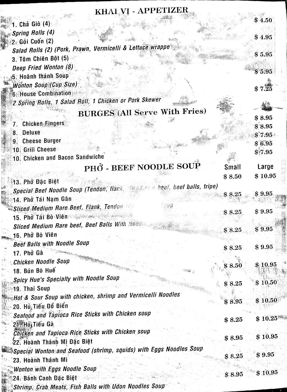 Menu at Pho 88 Restaurant, Prince Rupert