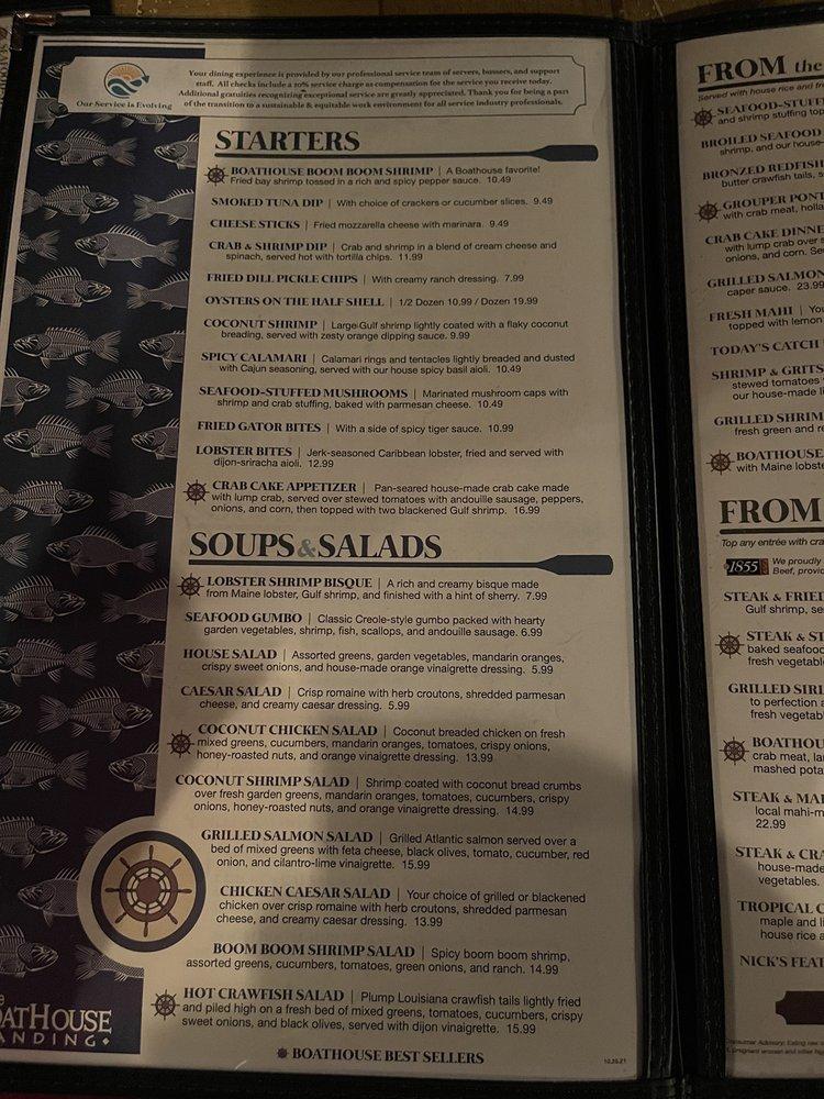 Menu at The Boathouse Landing restaurant, Valparaiso