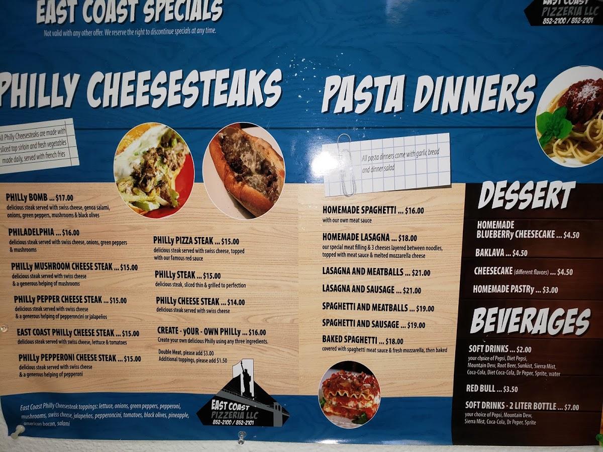 Menu at East Coast Pizzeria, Utqiagvik