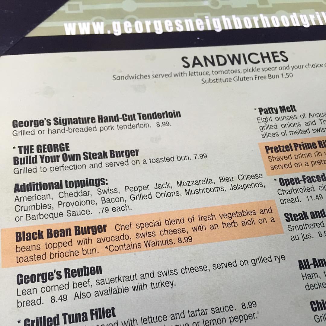 Menu at George's Neighborhood Grill restaurant, Indianapolis