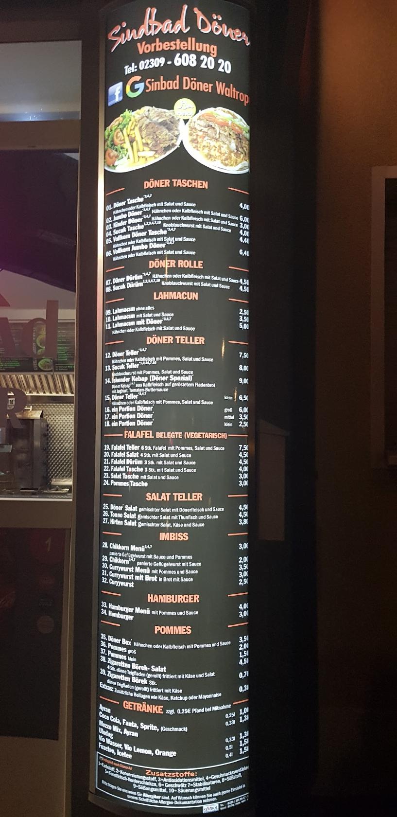 Speisekarte von Sindbad Döner Grill restaurant, Waltrop