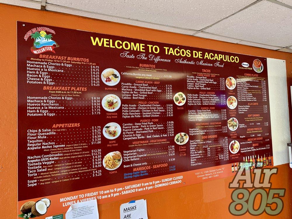 Menu at Tacos De Acapulco Grover Beach restaurant, Grover Beach