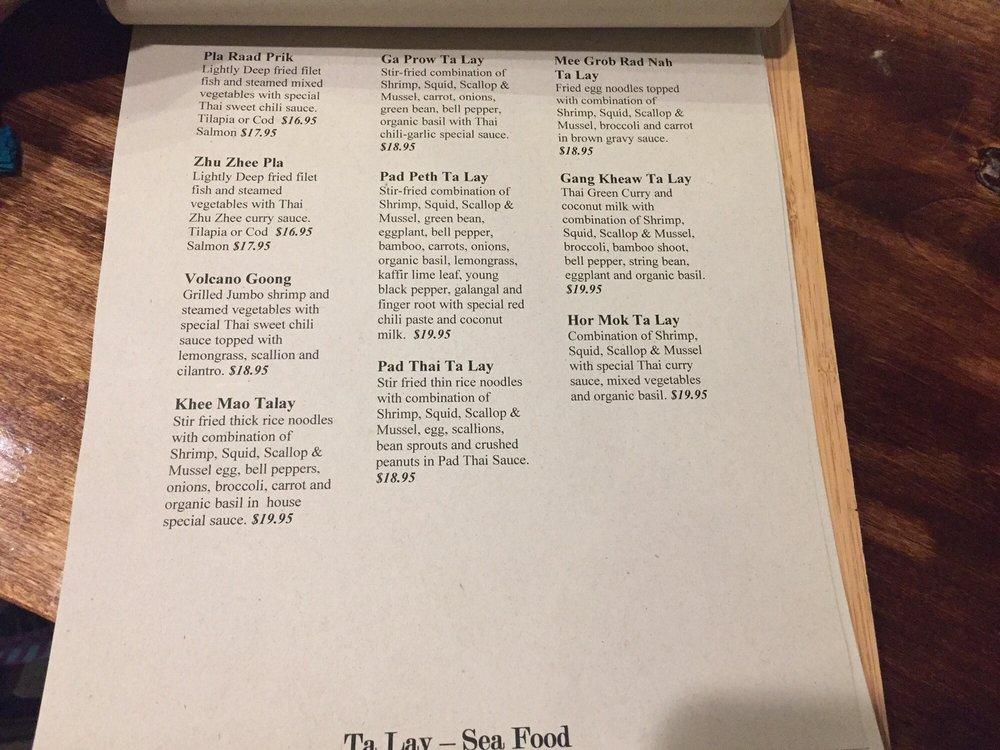 Menu at Thai Cortez restaurant, Cortez