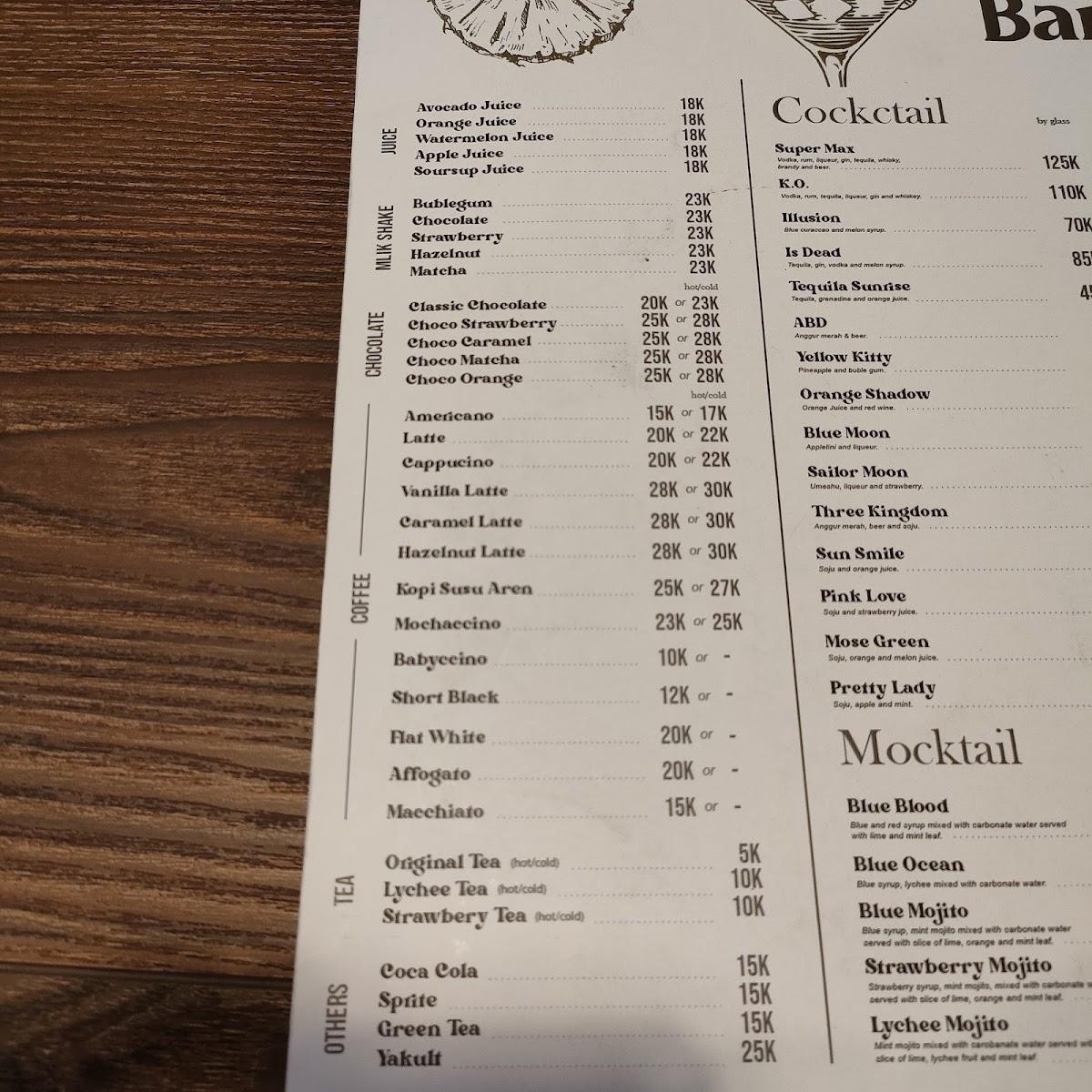 Menu at Barcode Kitchen & Bar, Semarang