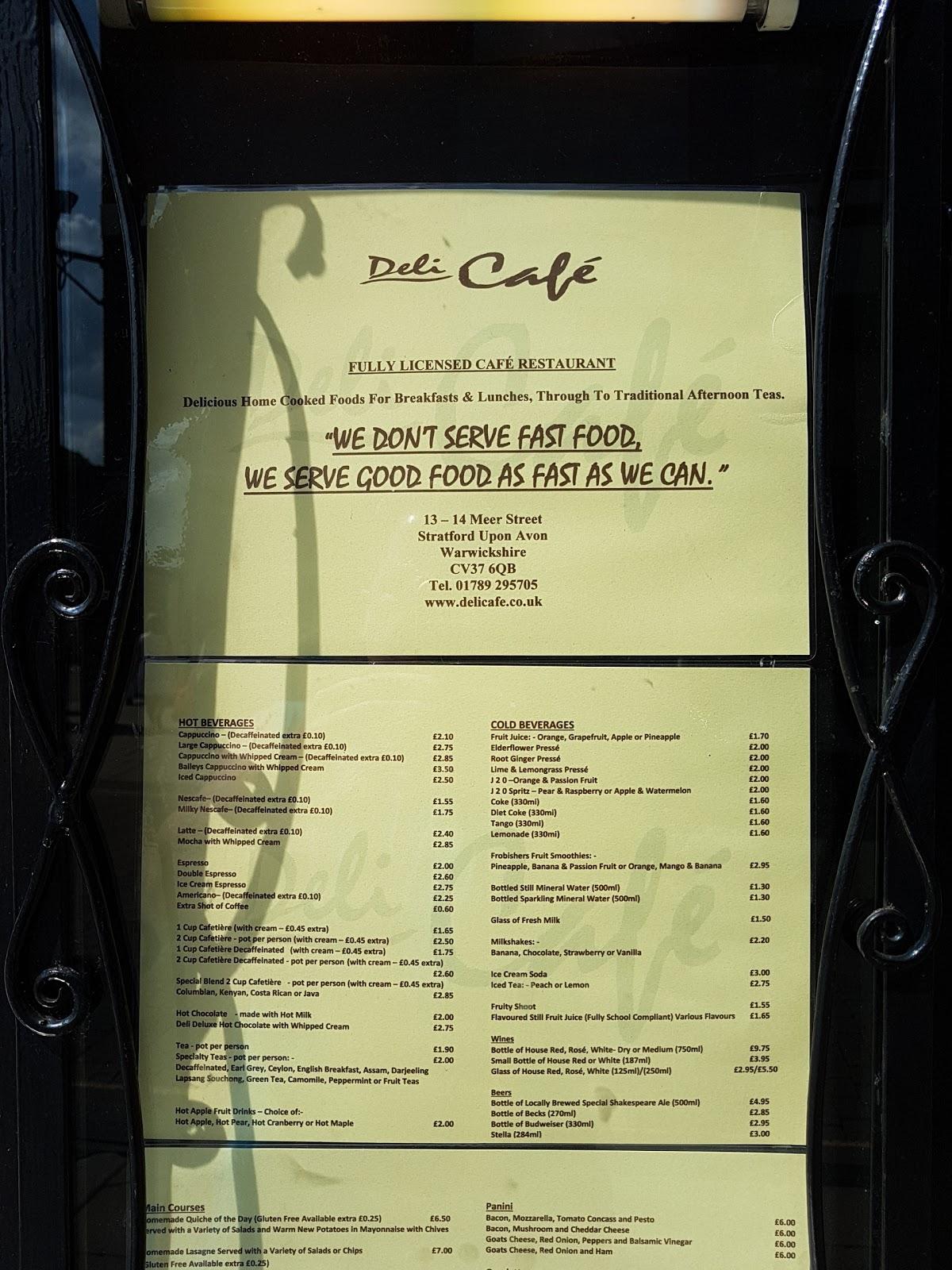 Menu at Deli Café cafe, Stratford-upon-Avon