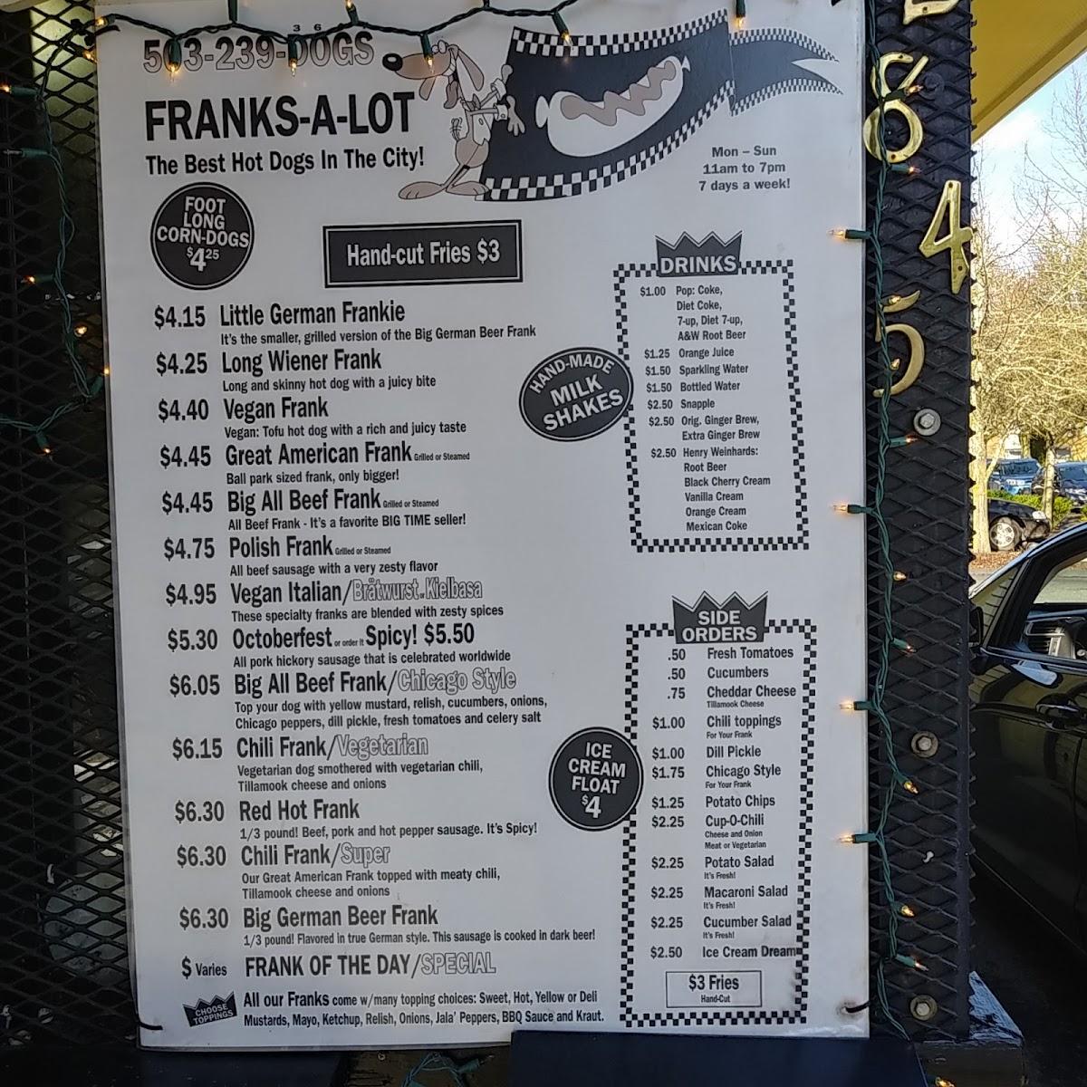 Menu at Franks A Lot restaurant, Portland