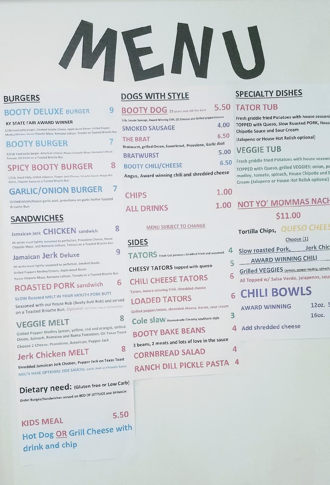 Menu at Get it on a Bun at BOOTYS restaurant, New Albany