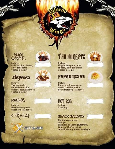 Menu at Inferno wings restaurant, San Nicolás de los Garza