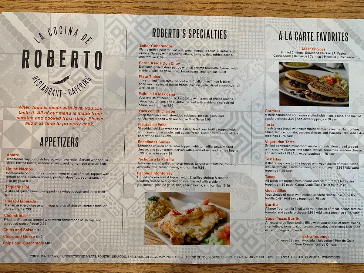 Menu at La Cocina de Roberto - Sawdust restaurant, The Woodlands ...