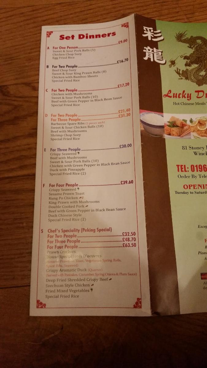Menu at Lucky Dragon fast food, Winchester, 81 Stoney Ln