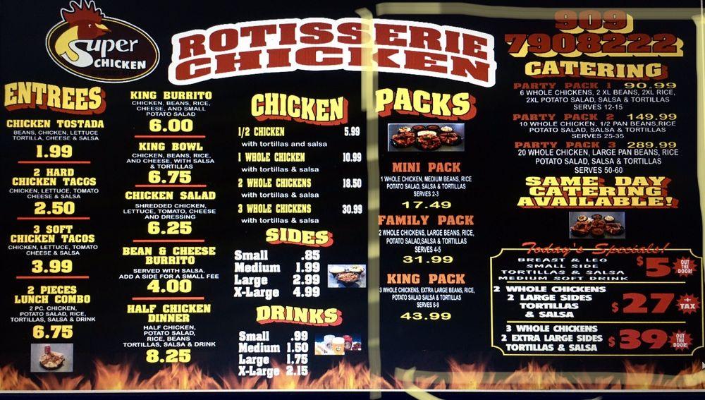 Menu at Super Chicken restaurant, Yucaipa