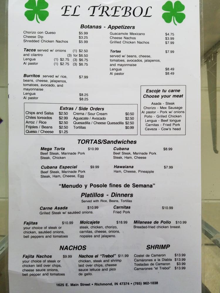 Menu at El Trebol Mexican Market & Restaurant, Richmond
