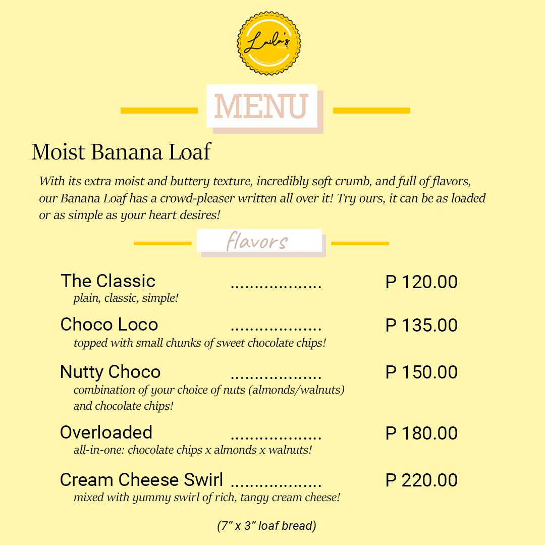 Menu at Laila's Kusina desserts, Taguig