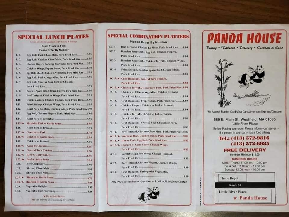Menu at Panda House restaurant, Westfield
