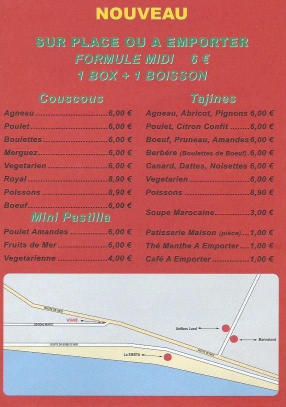 Menu at Restaurant Tradition du Maroc, Antibes