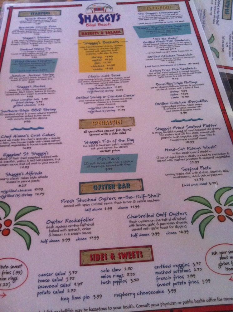 Menu at Shaggy's Biloxi Beach pub & bar, Biloxi, Beach Blvd