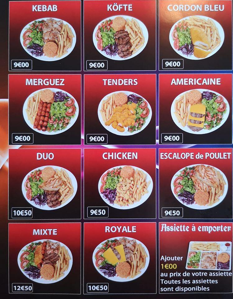Menu at Istanbul Kebab restaurant, Bueil
