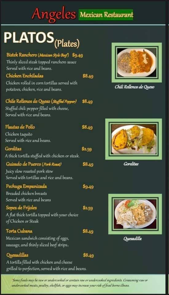 Menu at Angeles Mexican Restaurant, Krum