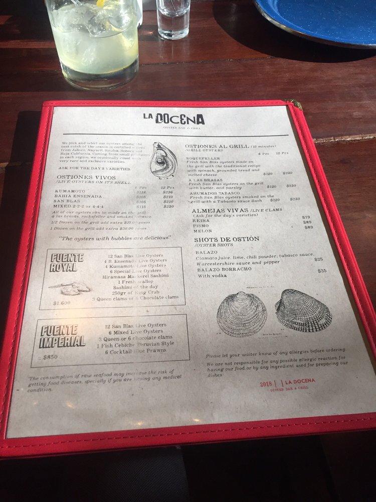 Carta del restaurante La Docena Sao Paulo, Guadalajara