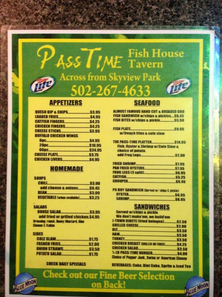 Menu at Passtime Fish House restaurant, Louisville