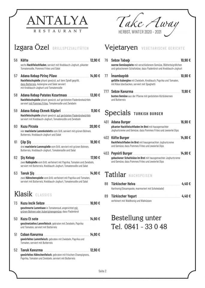 Speisekarte von Restaurant Antalya, Ingolstadt