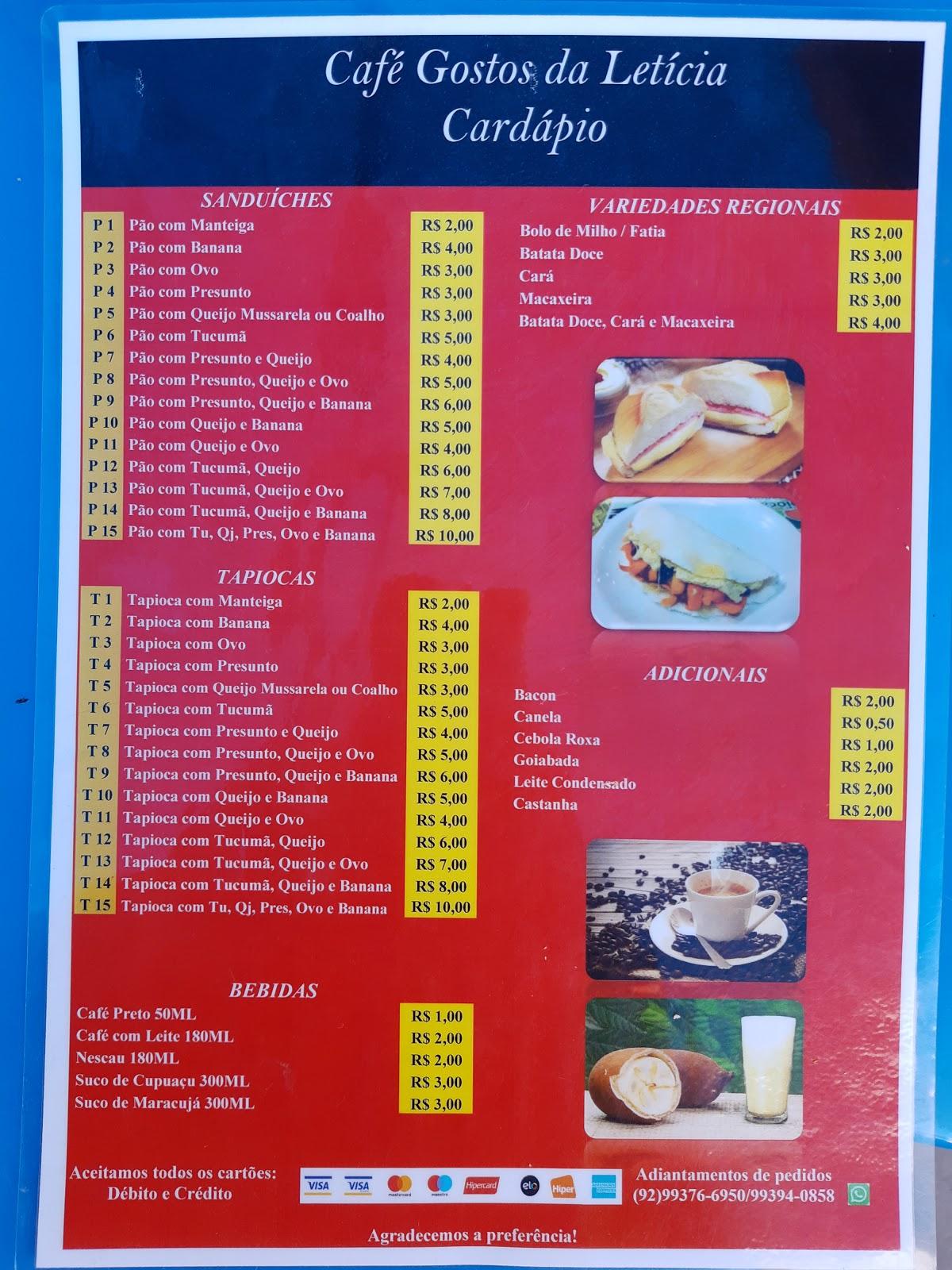 Menu at Café da Manhã Gostos da Lelê, Manaus