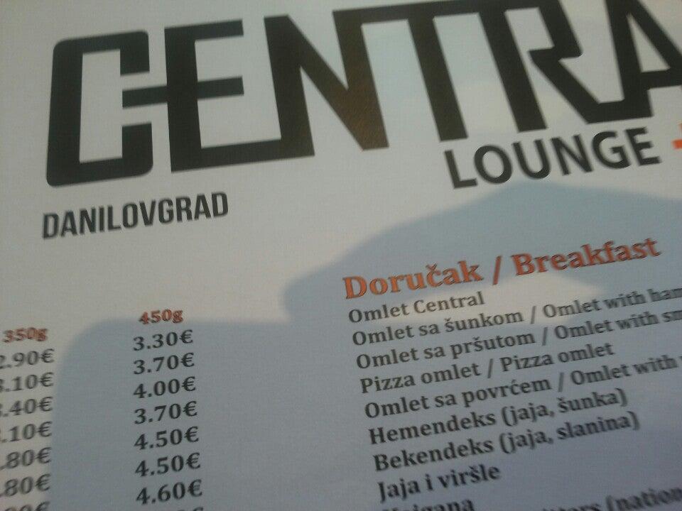 Menu at Central lounge bar, Danilovgrad