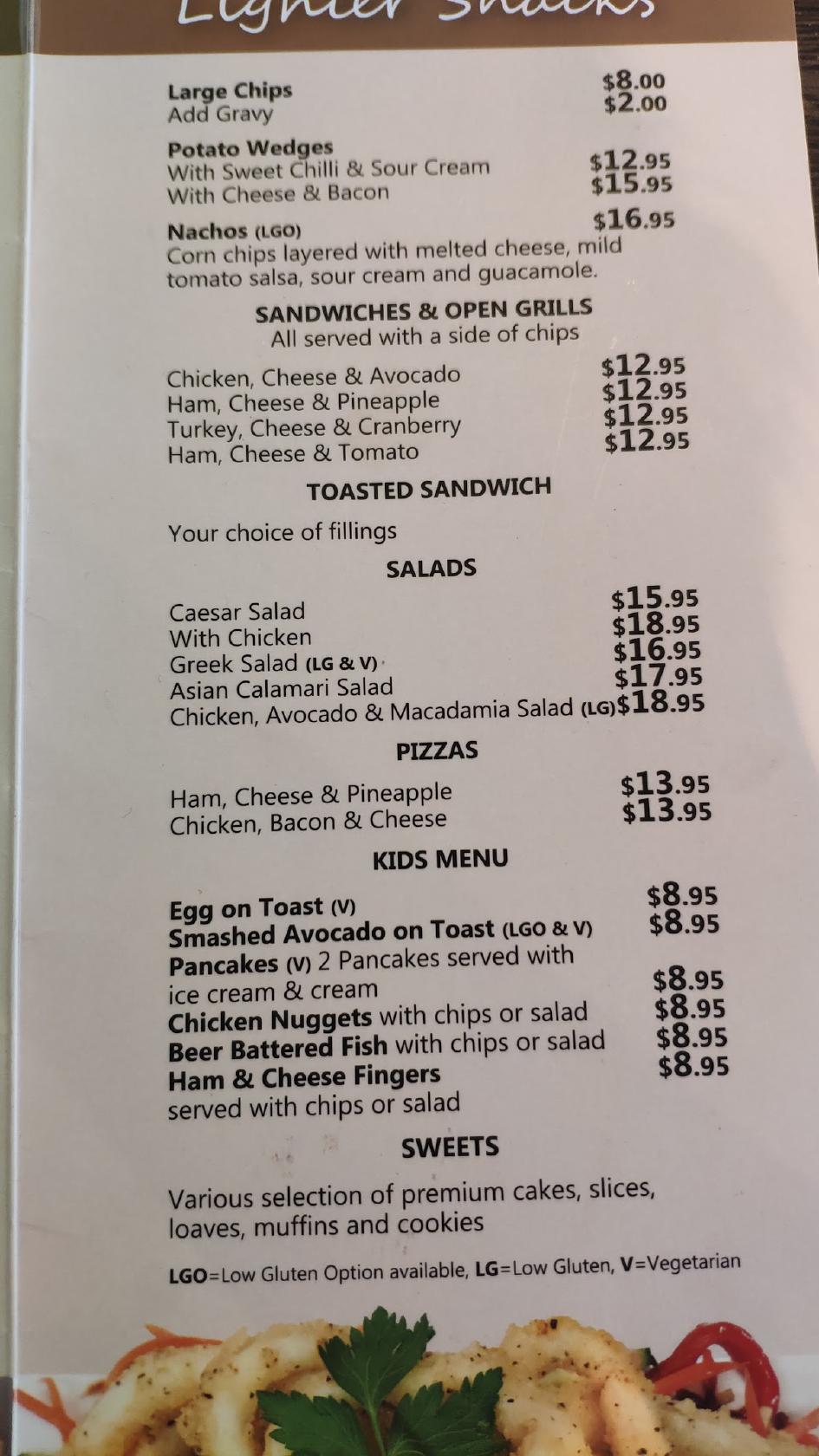 Menu at Ms Matildas cafe, Corio