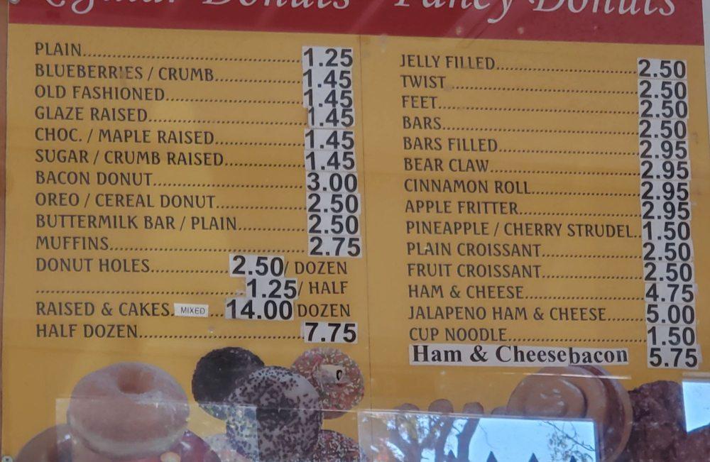 Menu at Sunshine Donut Co restaurant, Patterson