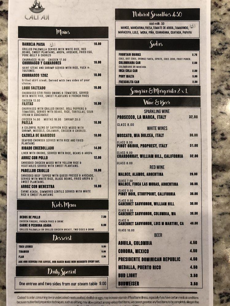 Menu at Cali Aji Latin Kitchen and Bakery, Riverview