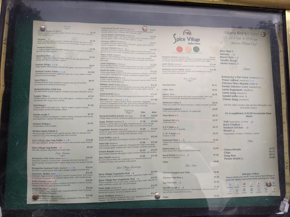 Menu at Spice Village Indian Restaurant, Blessington