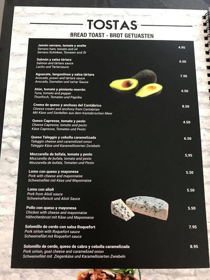 Carta de Pizzeria El Castillo, Torrox Costa