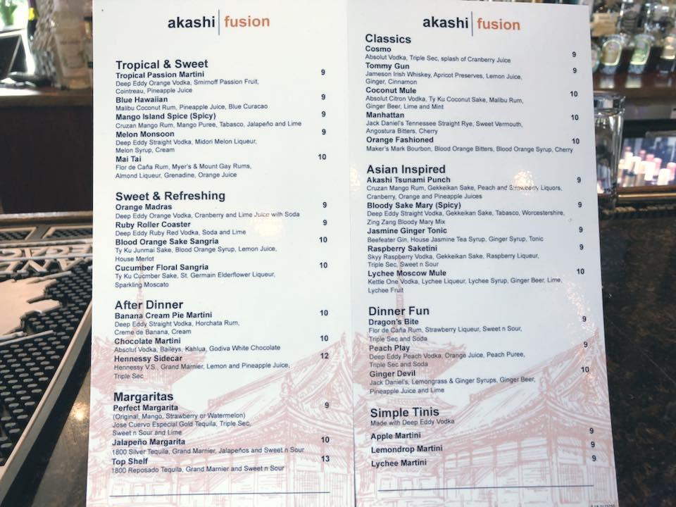 Menu at Akashi restaurant, Houston, W Lake Houston Pkwy #200