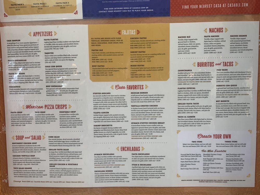 Menu at Casa Olé restaurant, Temple, S 31st St