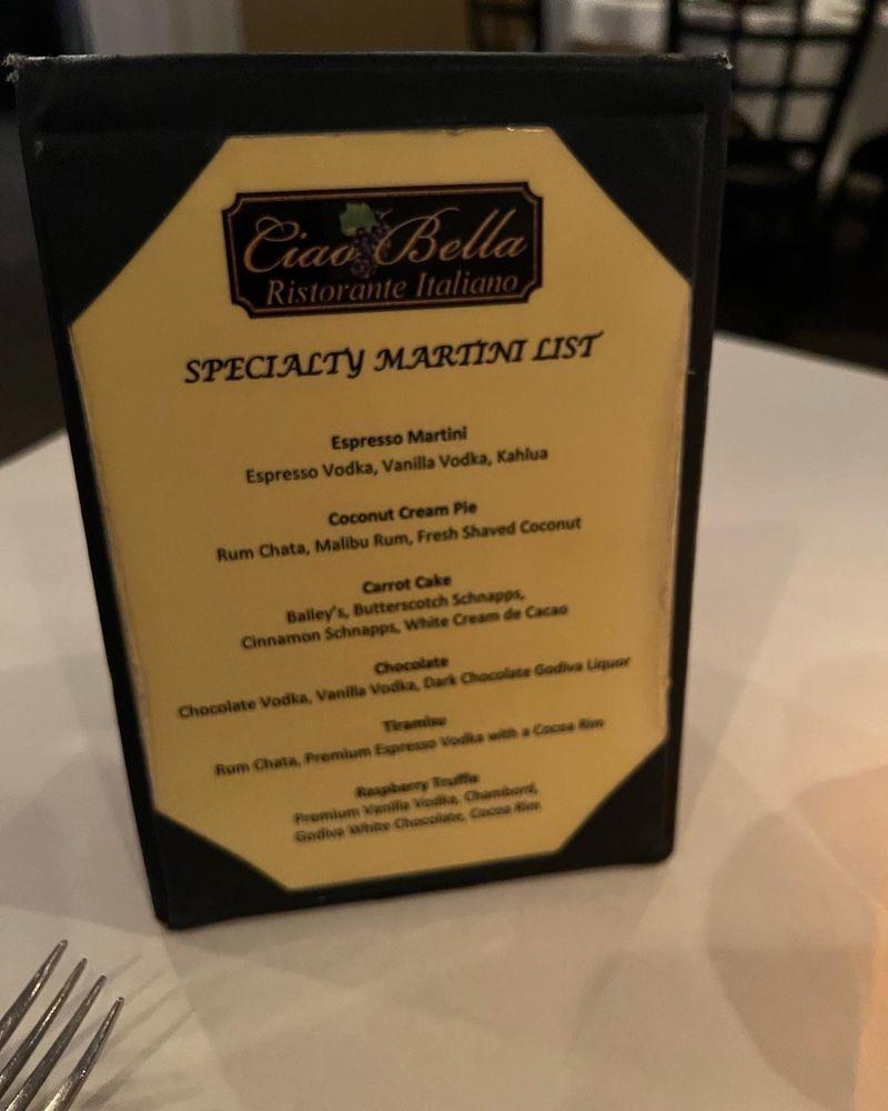 Menu at Ciao Bella Ristorante Italiano restaurant, Marco Island