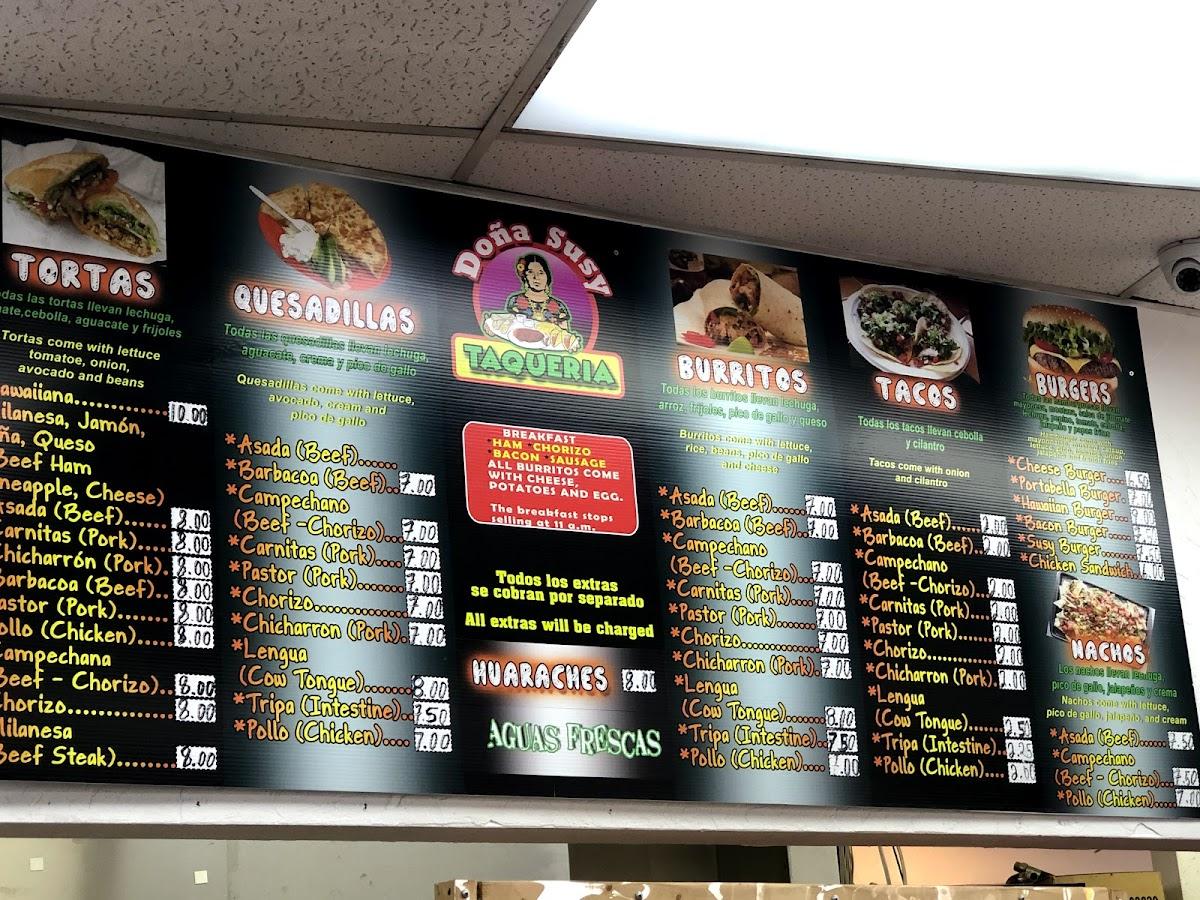 Menu at DOÑA SUSY TAQUERIA restaurant, Benbrook, 900 Winscott Rd