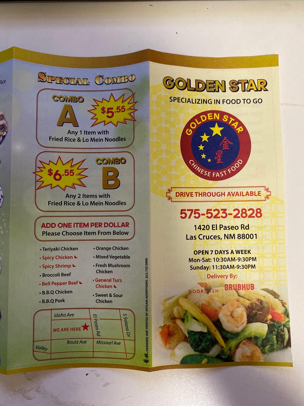 Menu at Golden Star restaurant, Las Cruces