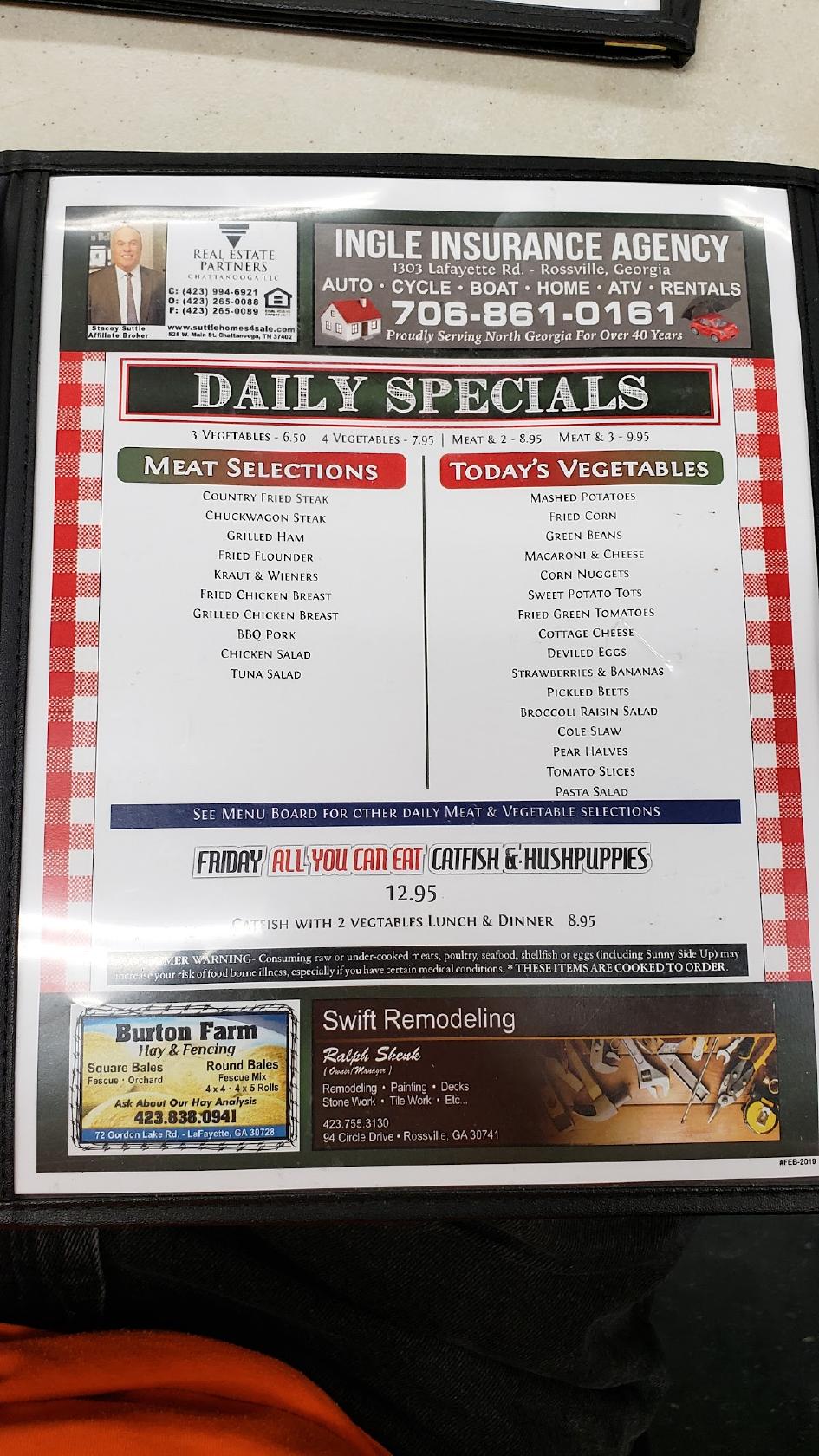 Menu at Greg's Restaurant, Chickamauga