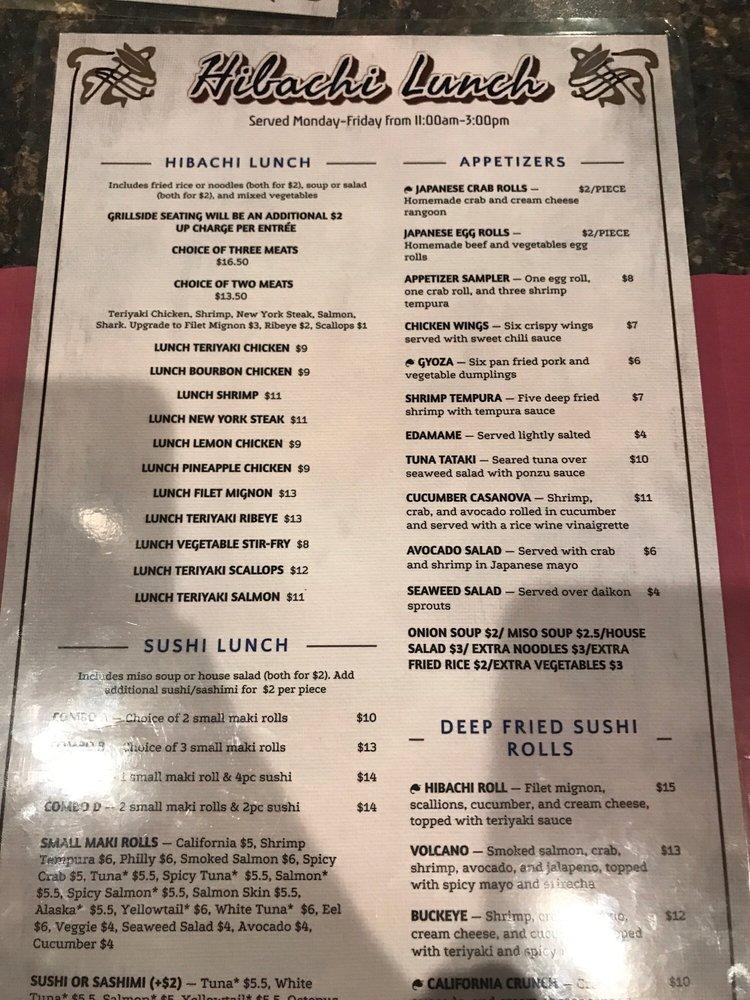 Menu at Hibachi Japanese Steakhouse, Independence, Rockside Rd #133