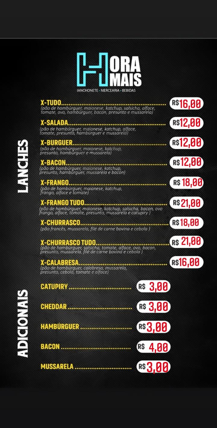 Menu at Hora Mais pub & bar, Brodowski