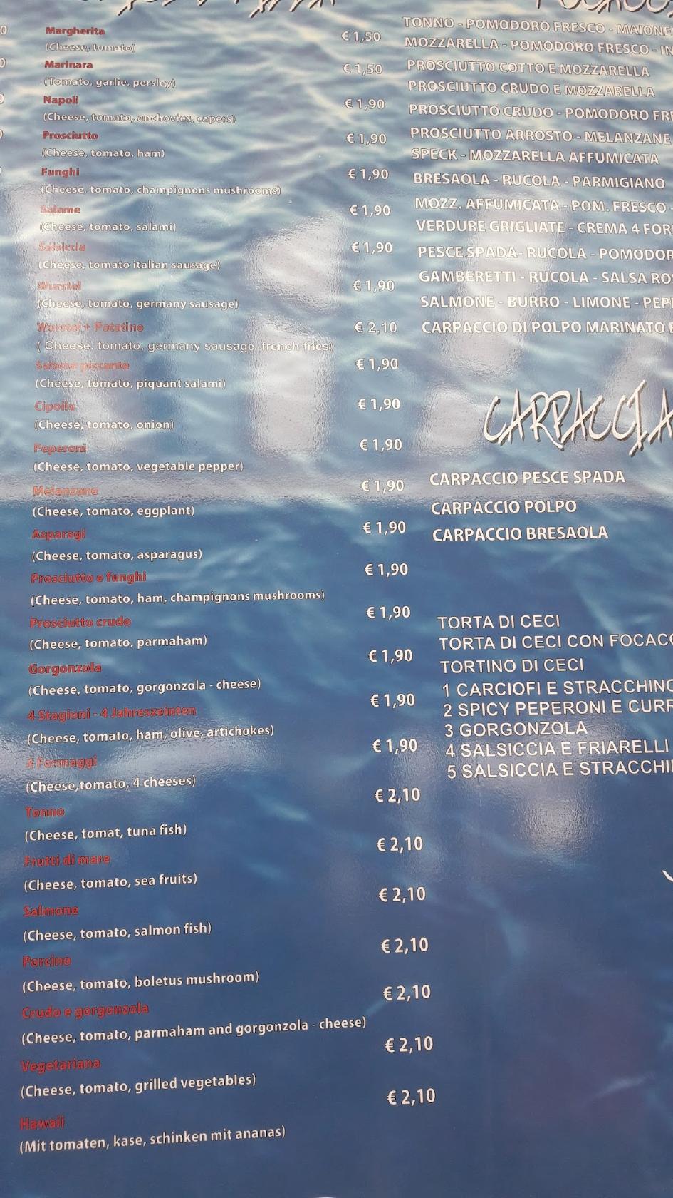Menu da Il Pizzicotto pizzeria, Marina di Bibbona